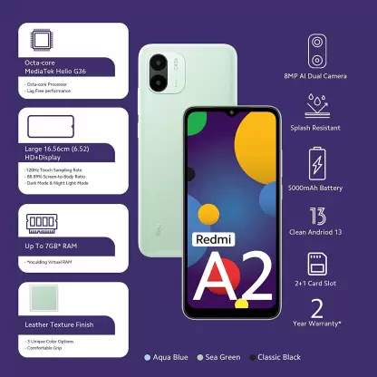 Redmi A2 Classic Black 2GB|64GB - Happi Mobiles