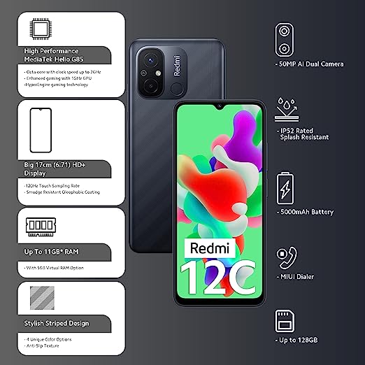 Redmi 12C Matte Black 4GB|64GB - Happi Mobiles